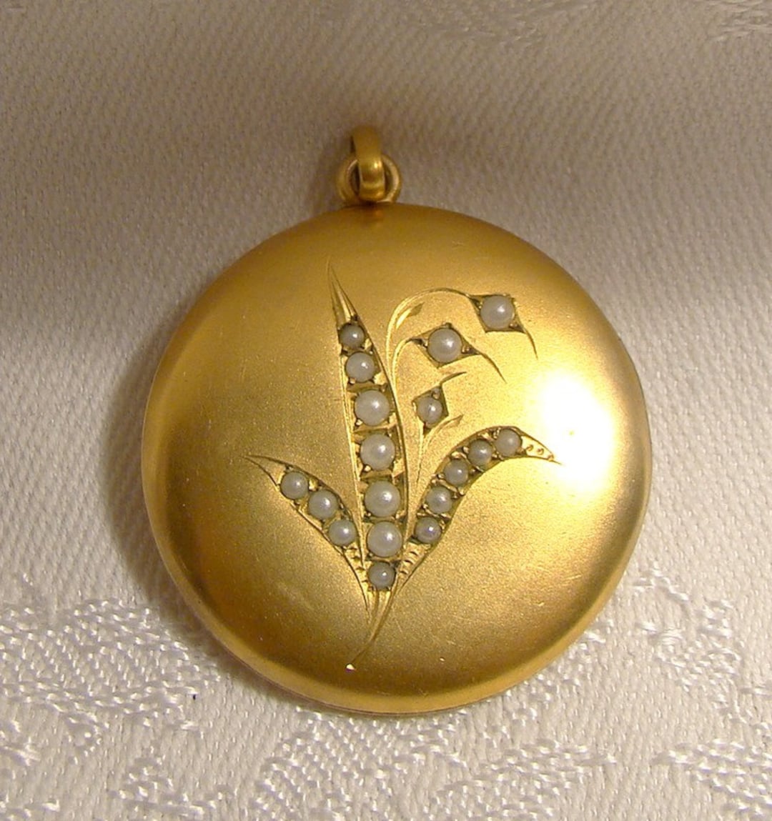 Gold Filled Seed Pearl Lily of the Valley Photo Locket 1890 1900 ...