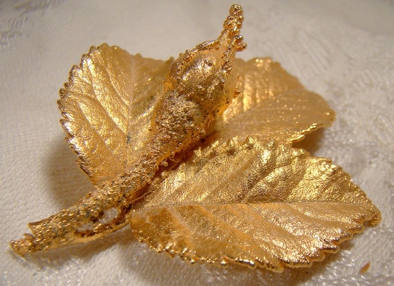 Flora Danica Gold Plated Natural Rose Bud with Leaves… - Gem