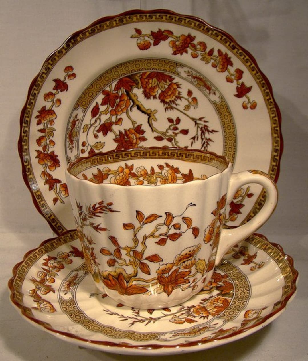 Spode India Tree China Tea Cup Saucer B&B Plate Trio England 1910 ...