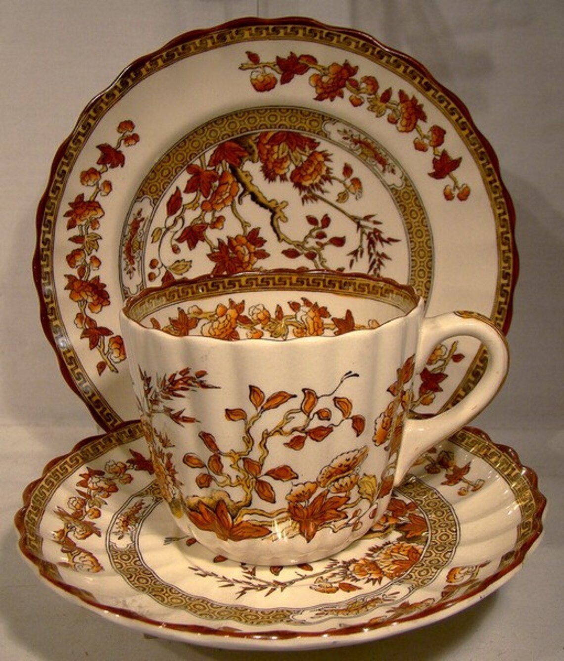 Spode India Tree China Tea Cup Saucer B&B Plate Trio England 1910 ...