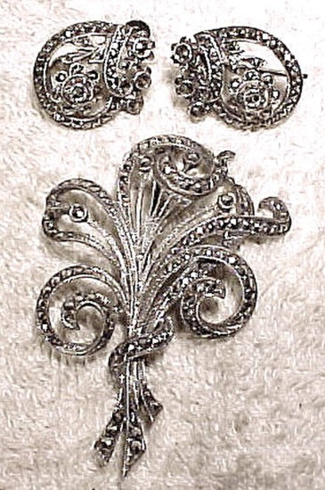 Birks Sterling Silver Marcasites Brooch and Earrings Set 1920 - Etsy Canada