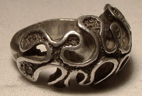 Handmade Sterling Silver Wavy Retro Studio Ring 1950s… - Gem
