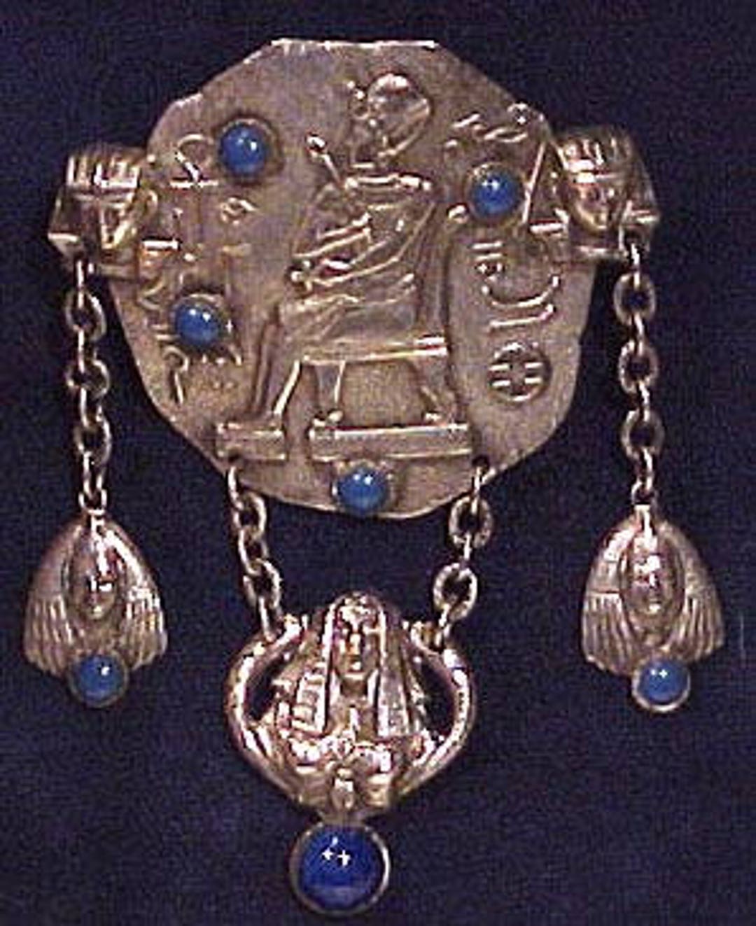 Art Deco Osiris Egyptian Silver Plated and Glass Dangle Brooch 1920s - Etsy