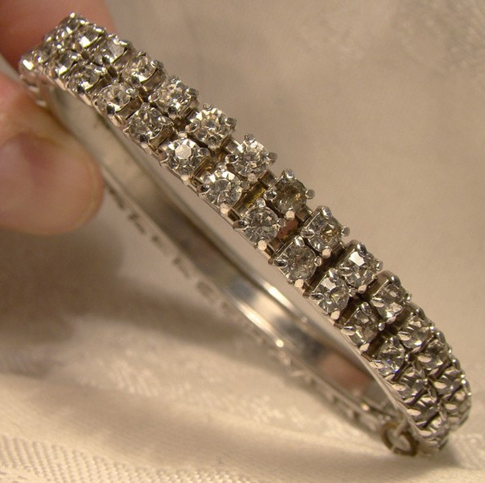 Double Row White Rhinestone Bangle Bracelet 1950s Rigid Retro - Etsy