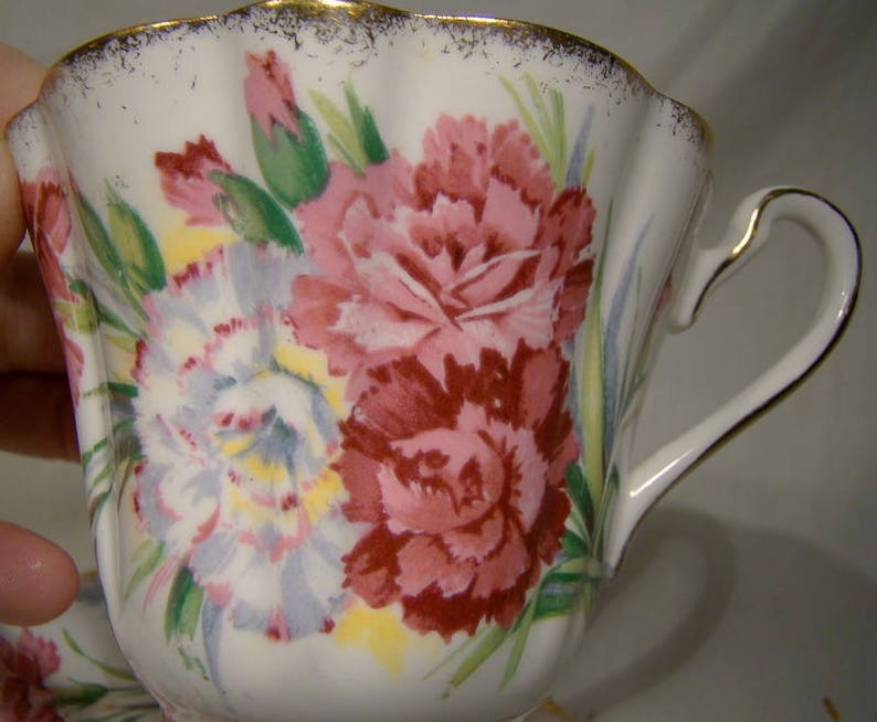 Royal Stafford Carnation Fluted Tea Cup and Saucer 1950s - Etsy Canada