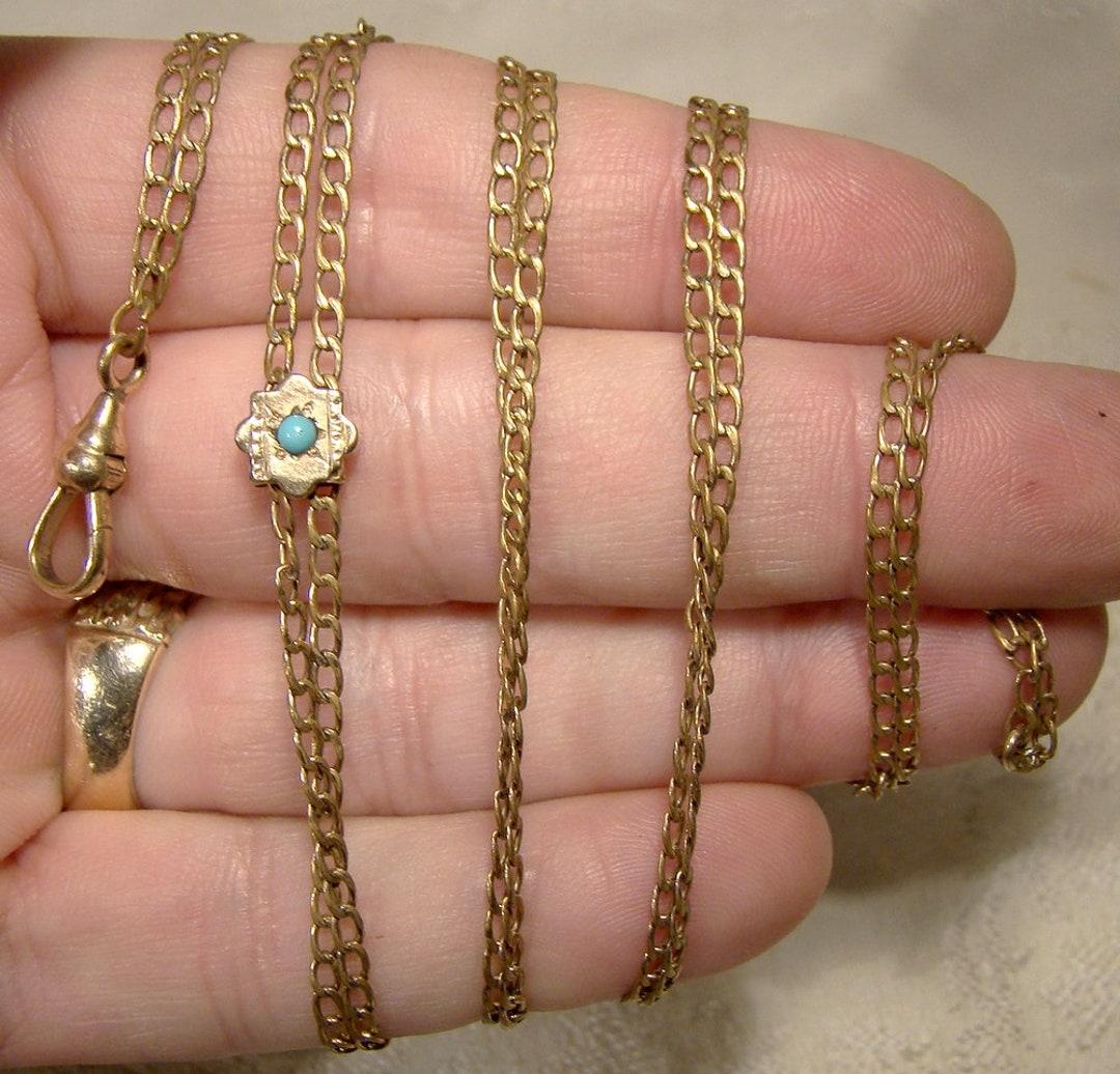 Victorian Gold Filled Watch Chain With Turquoise Glass Slide 1900 - Etsy