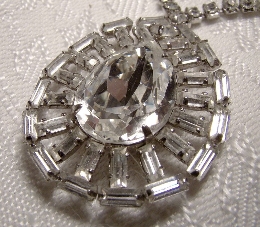 Jay Flex STERLING Silver White Rhinestone Necklace 1950s - Etsy