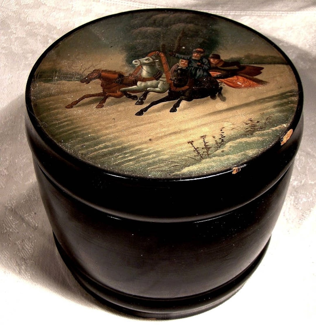 Signed Vishnyakov Russian Winter Troika Hand Painted Lacquer Box or ...