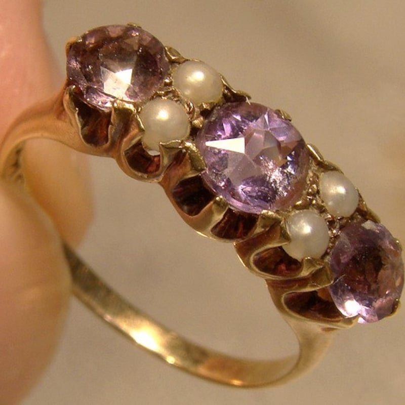 Amethyst Pearl Ring - Etsy