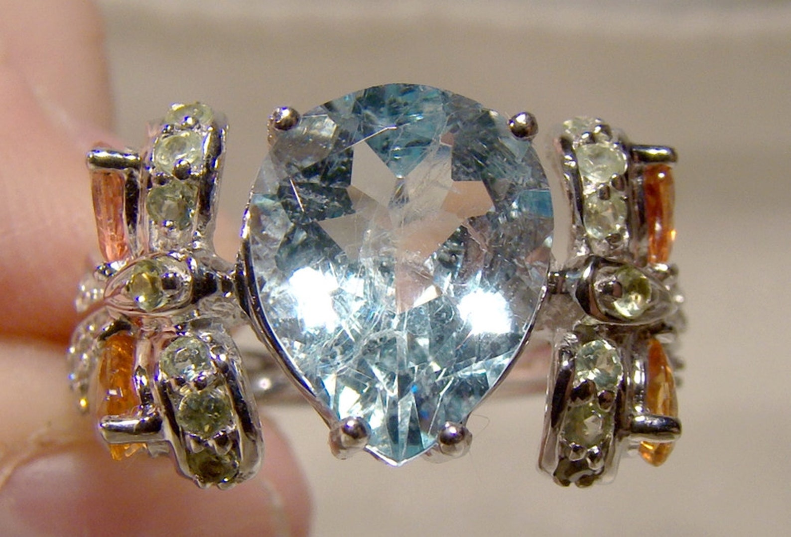 14k White Gold Aquamarine Topaz and Diamonds Ring Size 7-1/4 - Etsy Canada