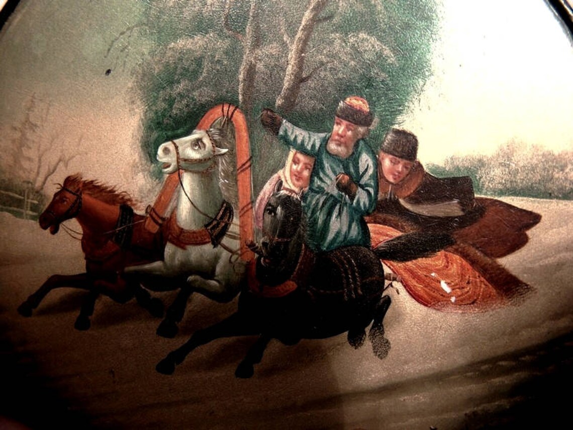 Signed Vishnyakov Russian Winter Troika Hand Painted Lacquer Box or ...