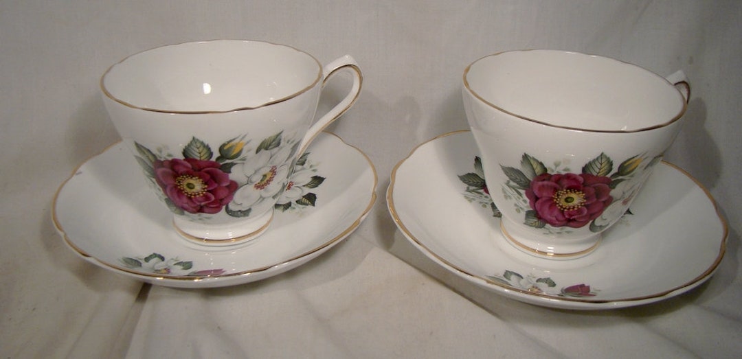 Pair Regency Red White Roses Tea Cups Saucers Lancaster + York Roses - Etsy