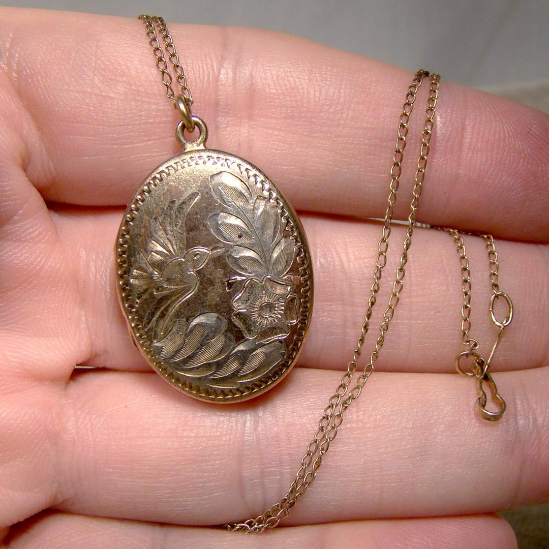 Forstner Gilt Sterling Silver Photo Locket With Chain Necklace 1940s ...