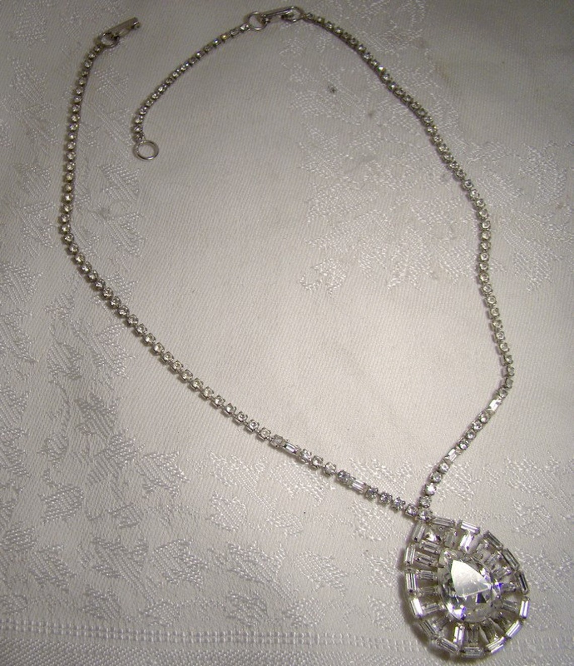 Jay Flex STERLING Silver White Rhinestone Necklace 1950s - Etsy