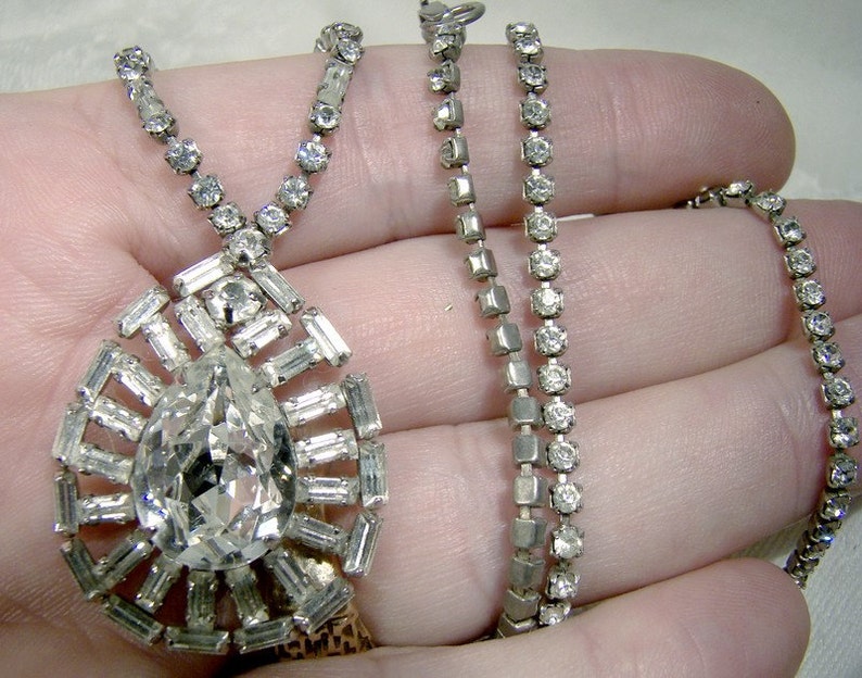 Jay Flex STERLING Silver White Rhinestone Necklace 1950s - Etsy
