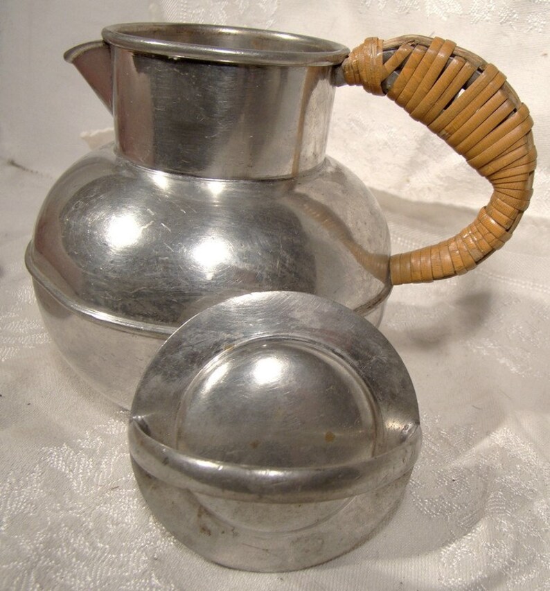 Antique Arts & Crafts Pewter Hot Water Pot With Wicker Handle 1900 1910 ...