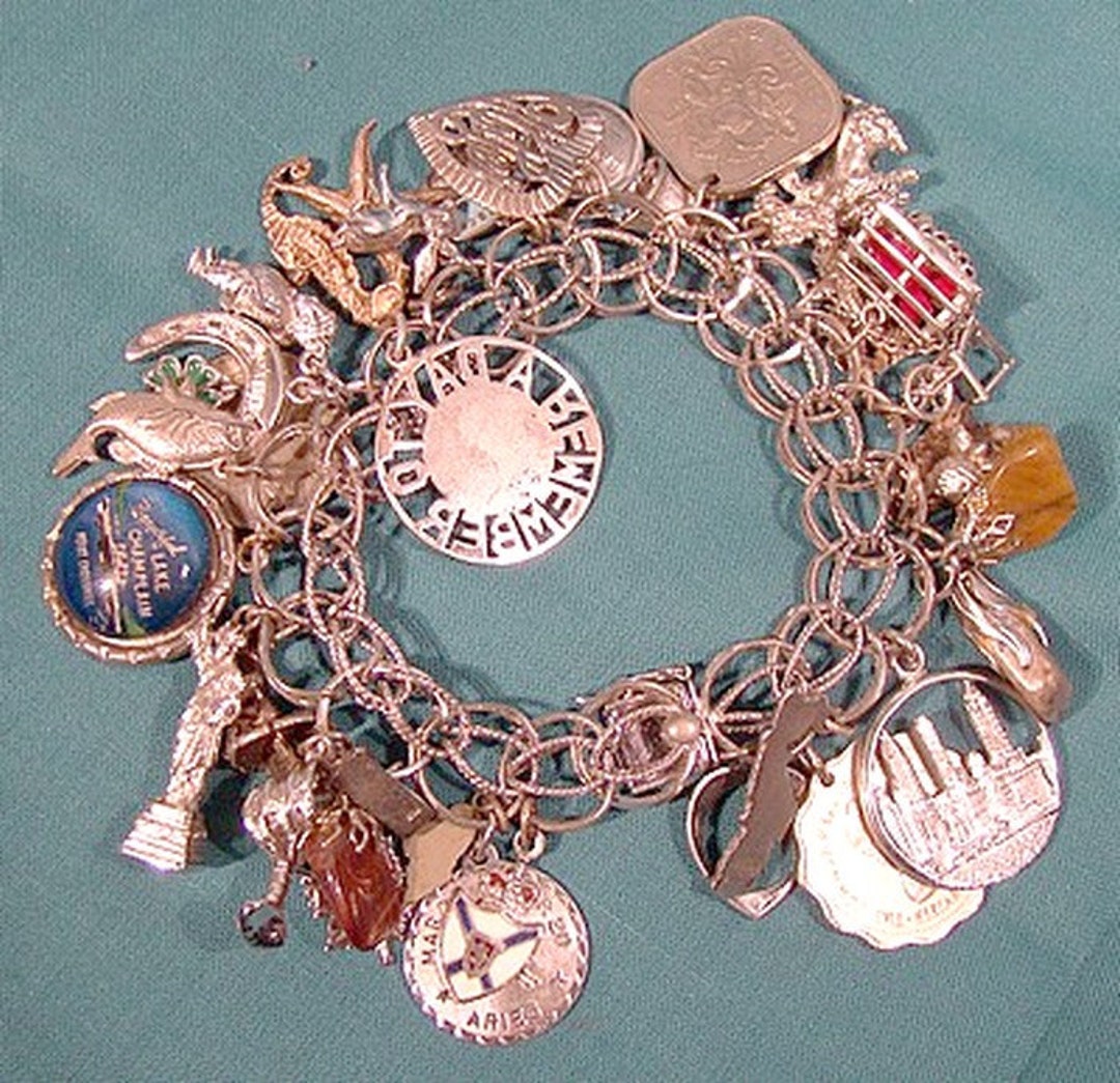 Forstner Sterling Silver Double Link Charm Bracelet With 32 Charms - Etsy