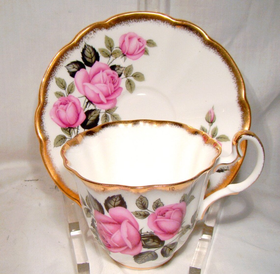 Adderley N1083 Pink Roses Fluted Tea Cup and Saucer 1960s Teacup N1083 ...
