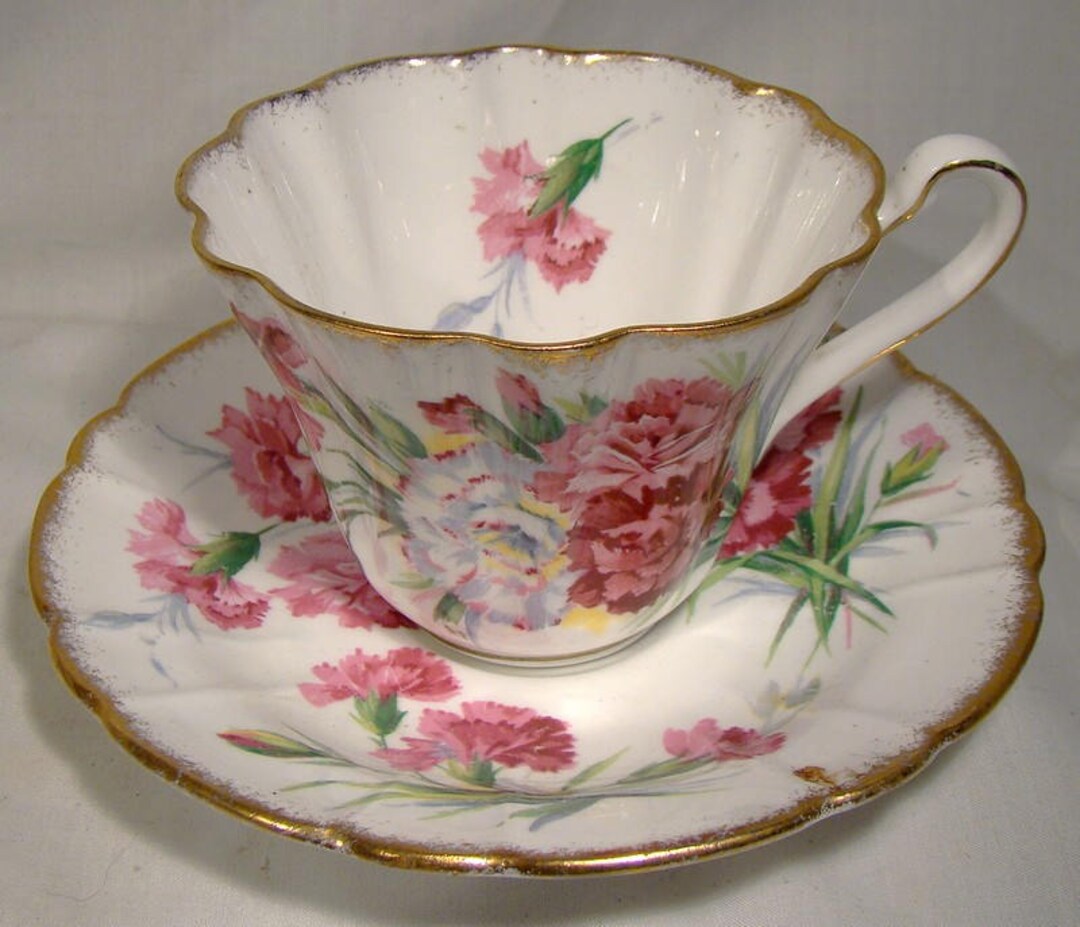 Royal Stafford Carnation Fluted Tea Cup and Saucer 1950s Teacup - Etsy ...