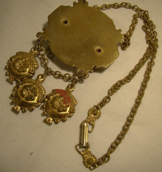 Victorian Revival Bas-Relief Brass Necklace 1920 1930 - Gem