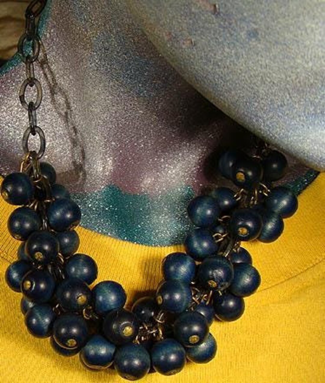 1930s Celluloid and Blue Wood Beads Necklace - Etsy