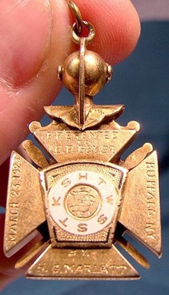 14K Knight Templar York Rite Jewel Watch Fob with Gar… - Gem