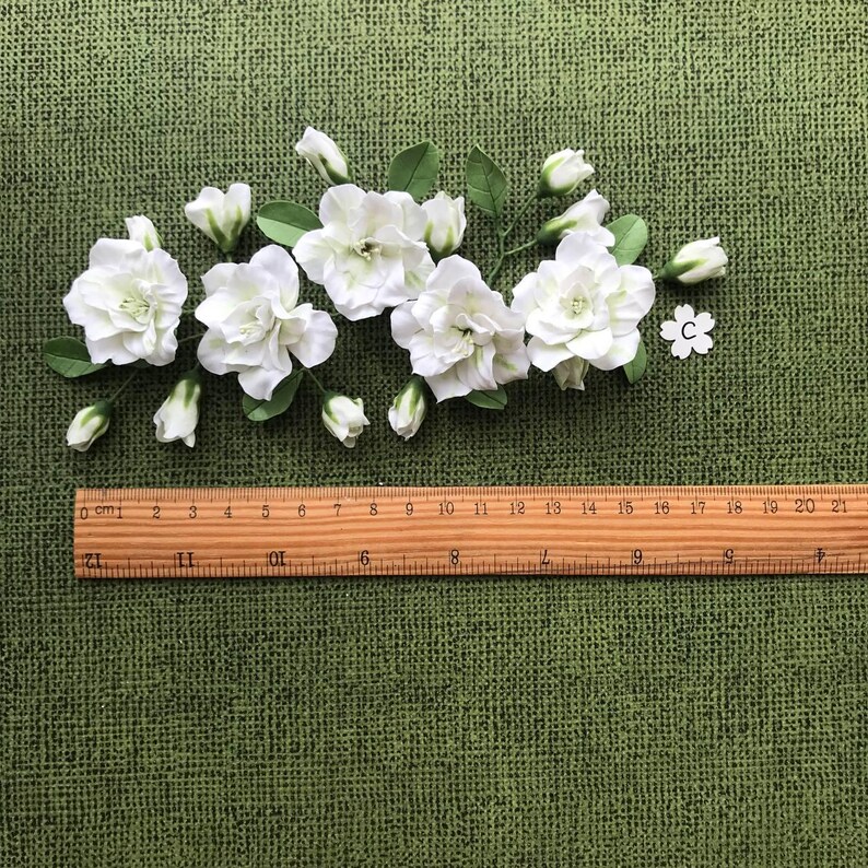 White Azalea Blossoms Bride's Hairstyle. Hair Comb Clay Flowers ...