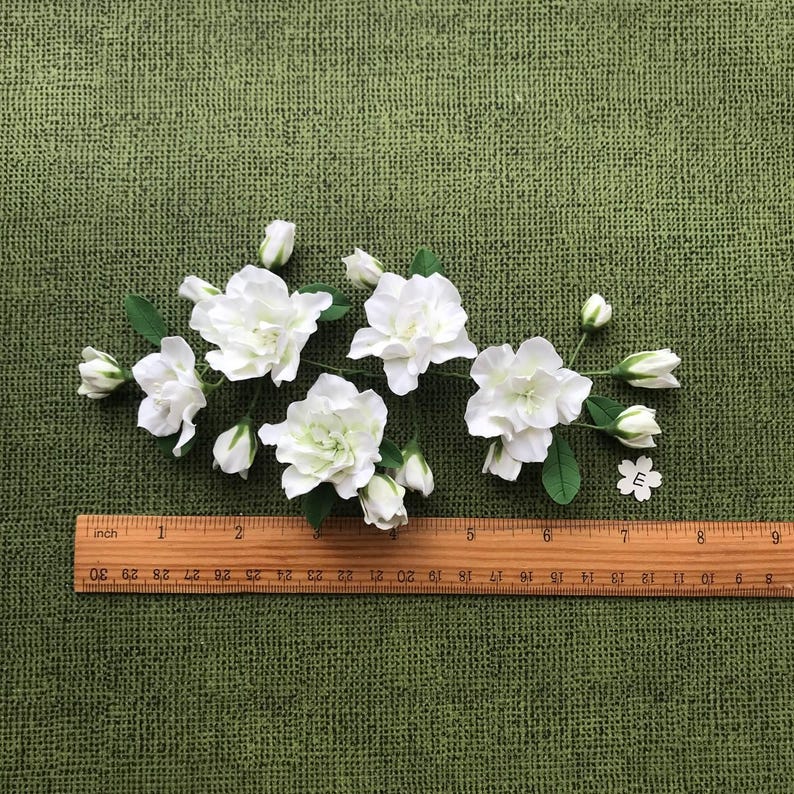 White Azalea Blossoms Bride's Hairstyle. Hair Comb Clay Flowers ...