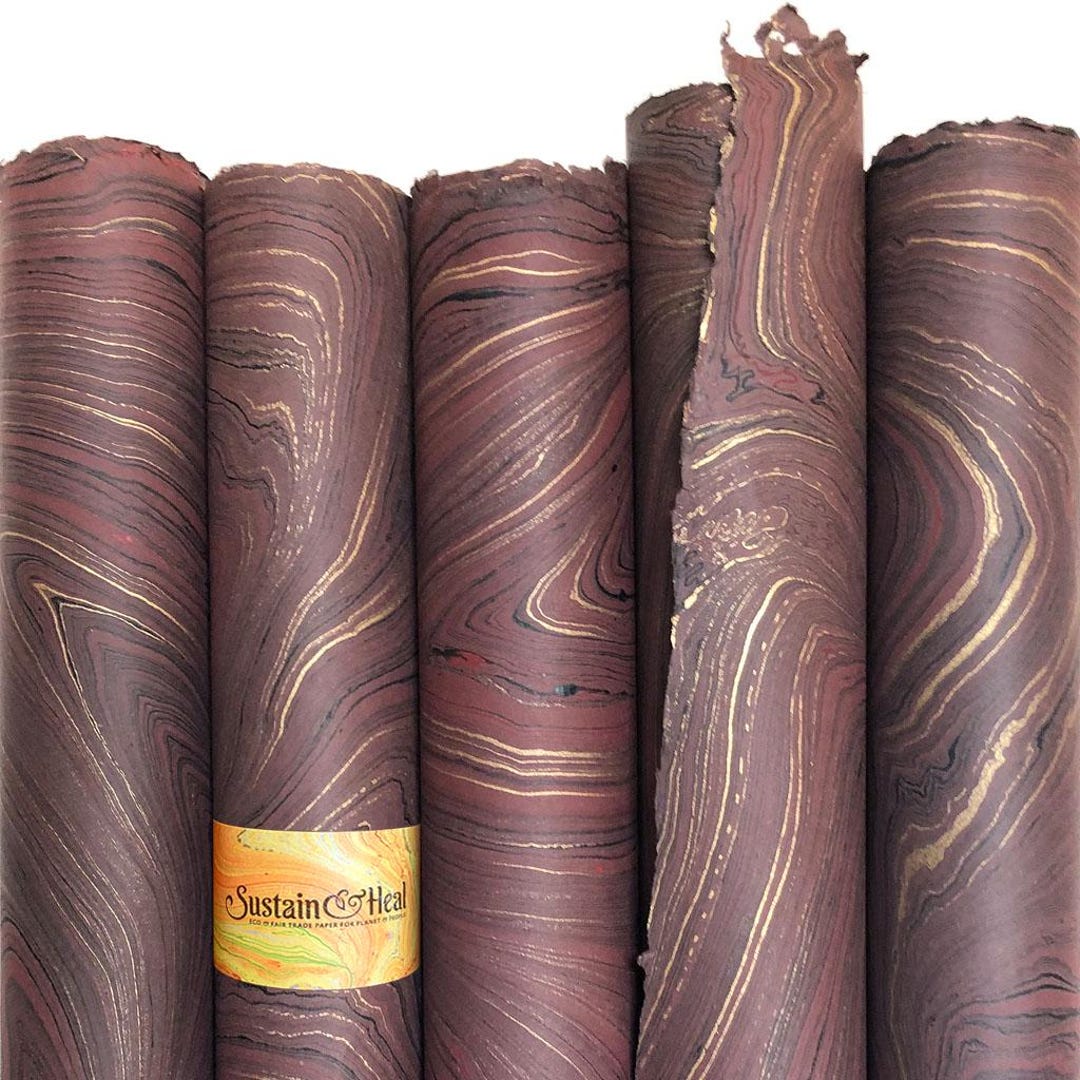 Plum With Gold—5 Sheets Text Weight Handmade Fair Trade Marble Paper - Etsy