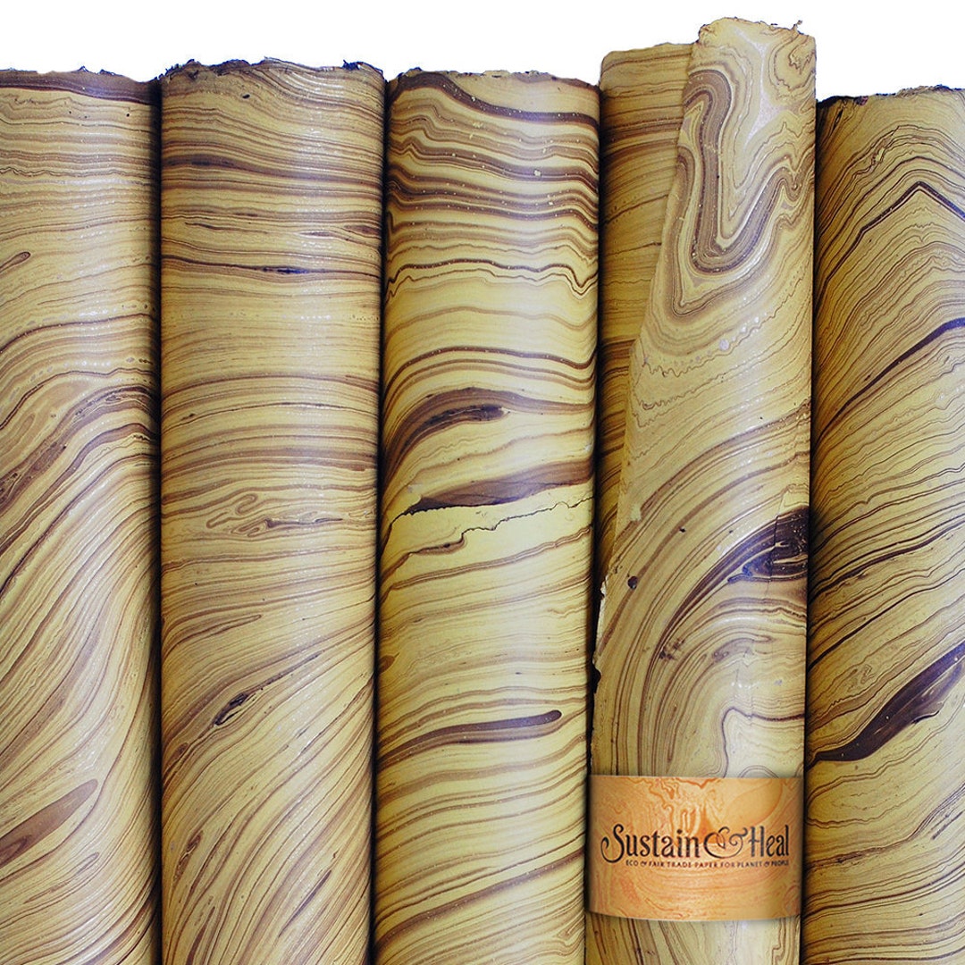 Ochre Yellow With Gold—5 Sheets Text Weight Handmade Fair Trade Marble ...