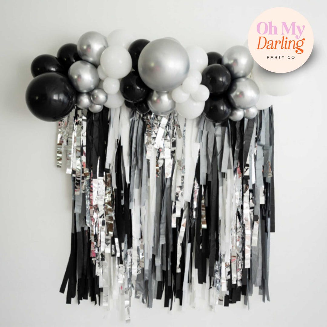 Black and Silver Fringe Backdrop - Graduation and Milestone Party Decor ...