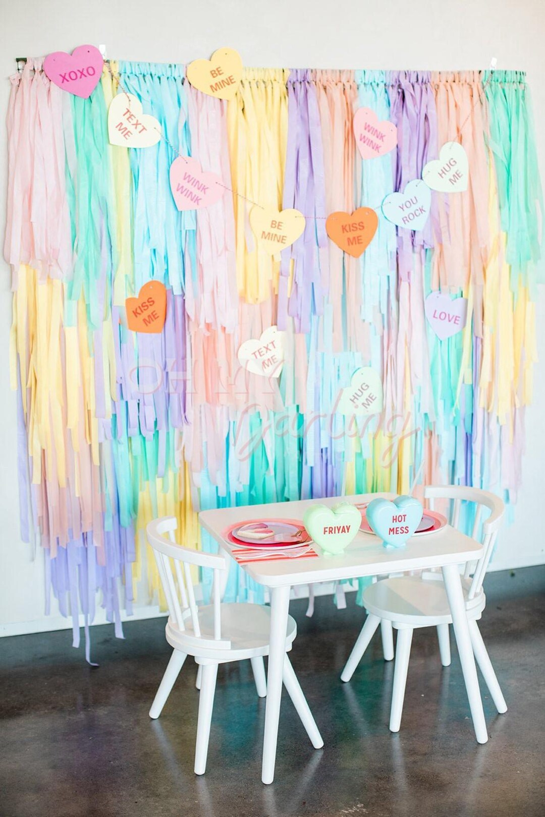 Candy Heart Fringe Backdrop, Candy Conversation Hearts Pastel Party ...