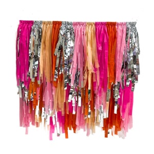 Personalizable Pink & Orange Fringe Backdrop Pink Party, Barbie ...