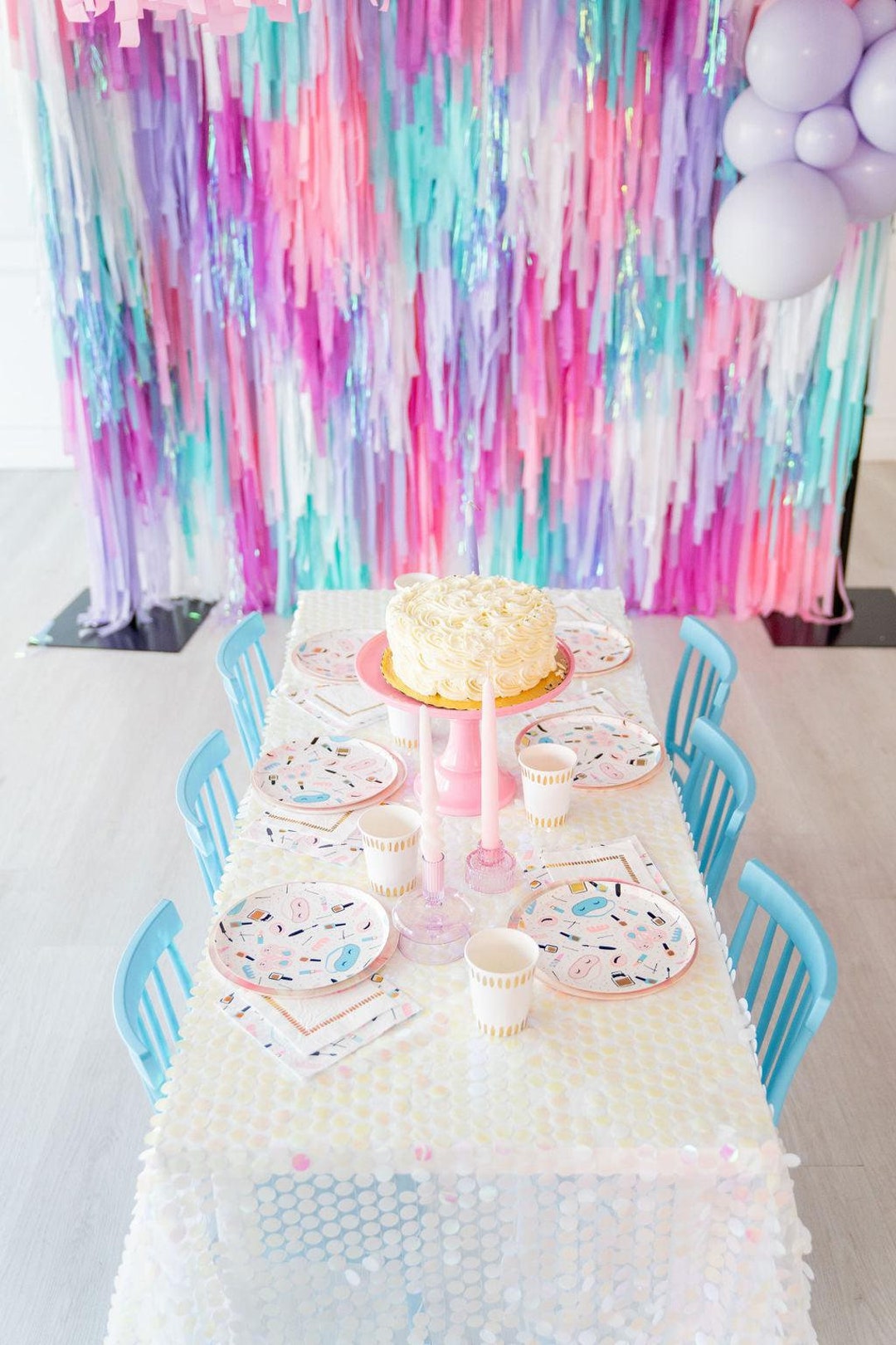 Spa Party Fringe Backdrop, Slumber Party Backdrop and Balloons, Pajama ...