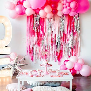 Pink Doll Fringe Backdrop, Fringe Backdrops, Balloon Garlands, Party ...