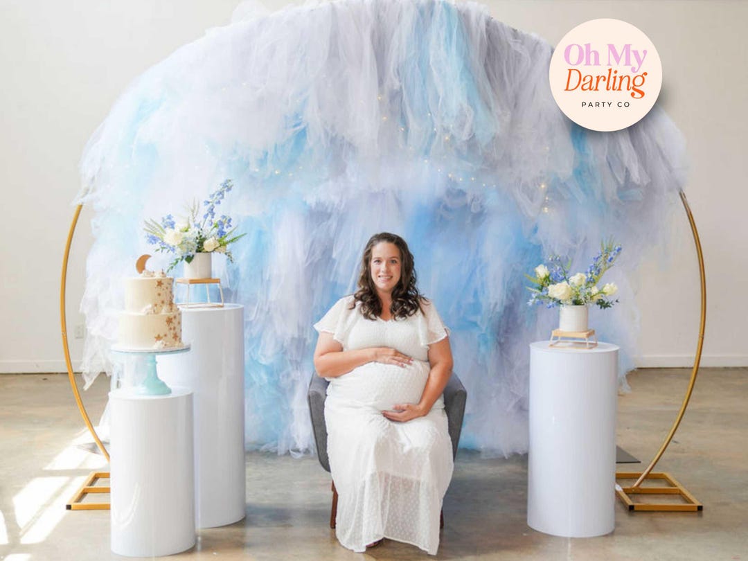 Cloud 9 Semi Circle Backdrop – Blue and White Tulle Fringe Decor for ...