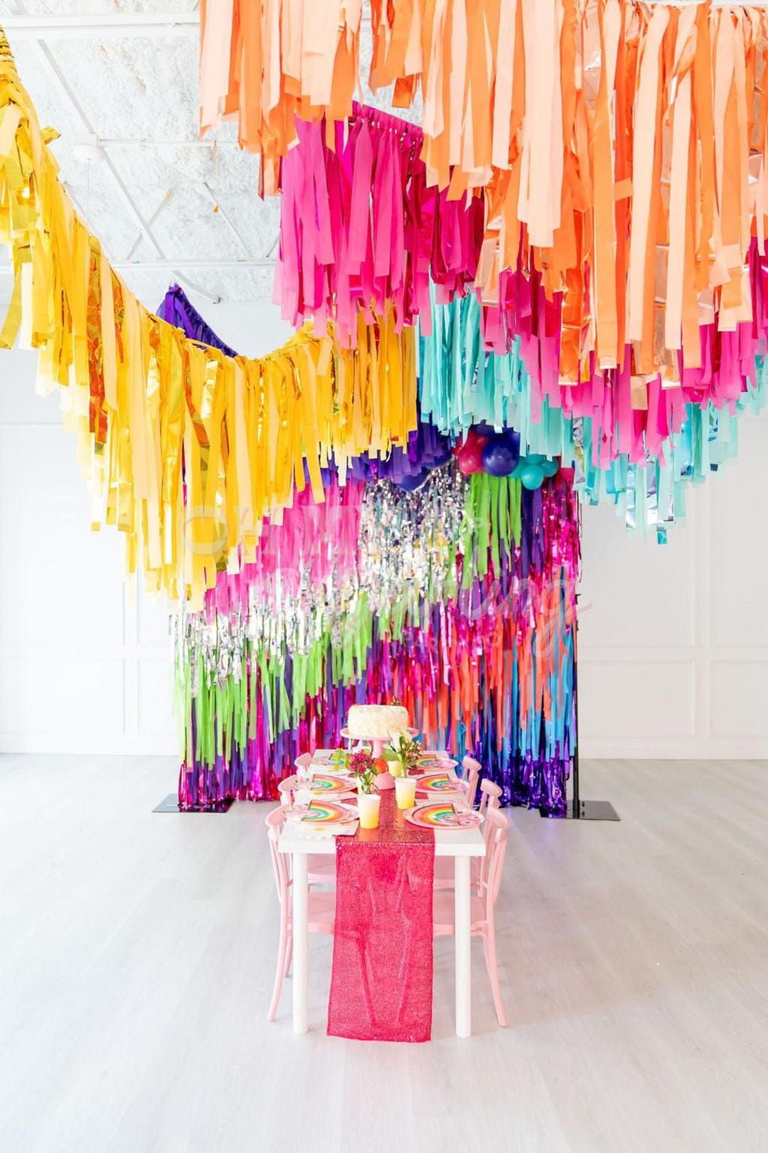 Colorful Rainbow Backdrop for Birthday Party Decor streamer Fringe ...