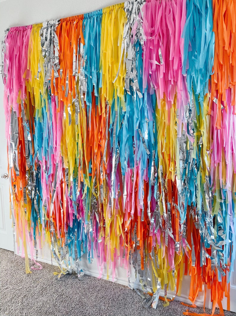 Neon Birthday Party Decorations Fringe Backdrop Bachelorette - Etsy