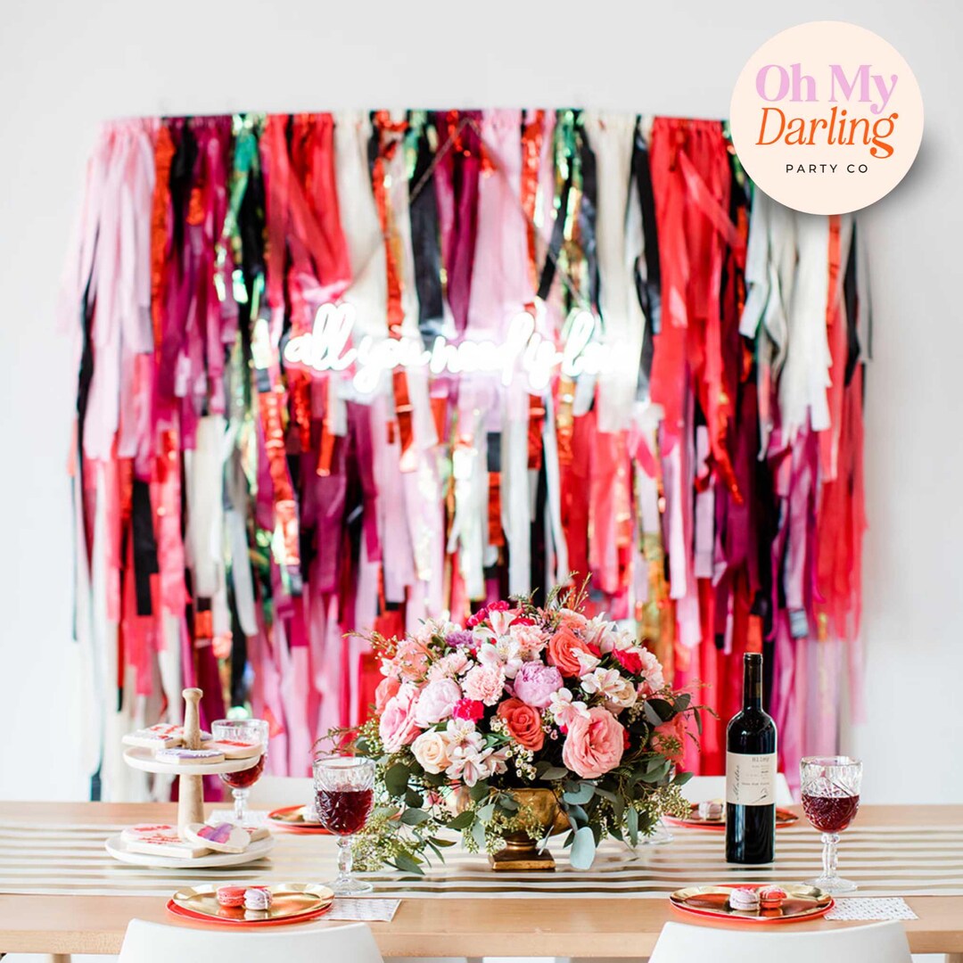 Red & Black Fringe Backdrop: Edgy Party Photo Booth Decor, Tassel Decor ...