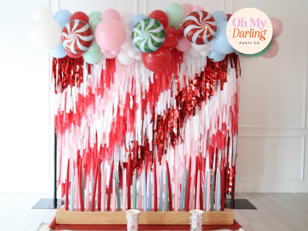 Candy Cane Fringe Backdrop: Handmade Christmas Party Decor, Party Decor ...