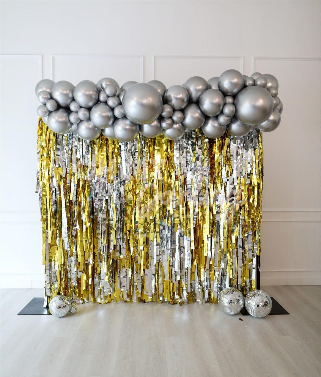 DISCO BALL Backdrop Gold Silver Fringe Disco Ball Theme Party Back Drop ...