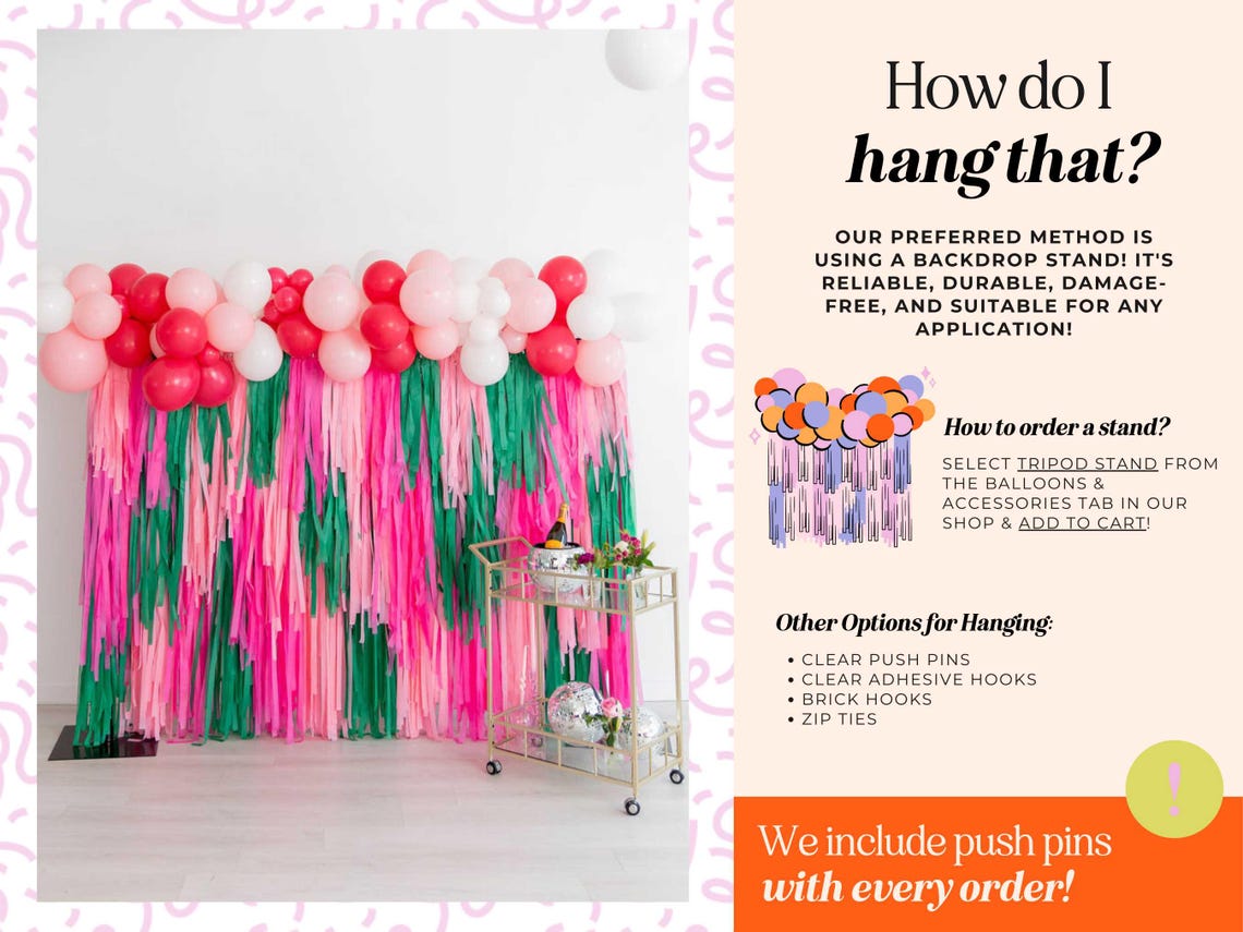 Pink & Green Fringe Backdrop: Pickleball Handmade Party Photo Booth ...