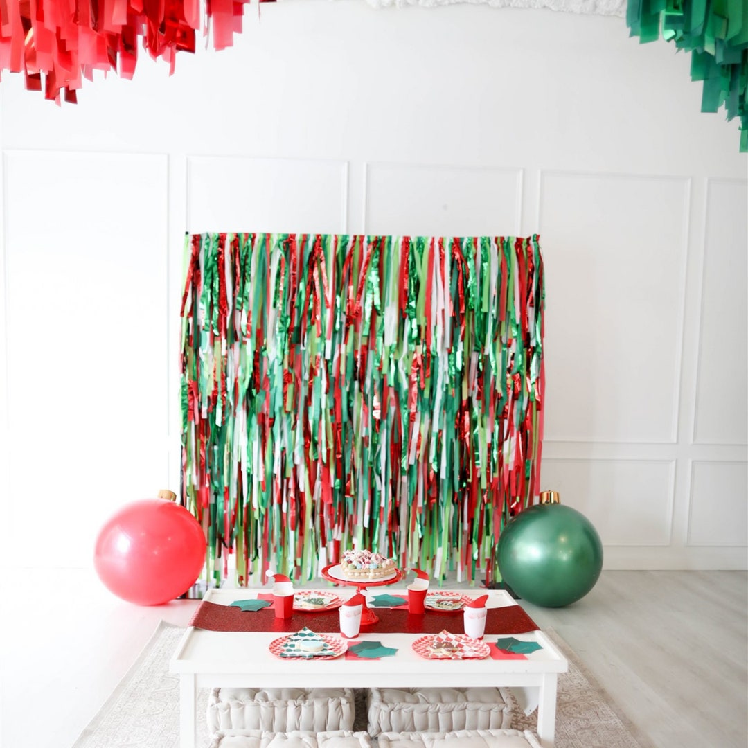 Feeling Grinchy Fringe Backdrop Colorful Christmas Light Holiday Party ...