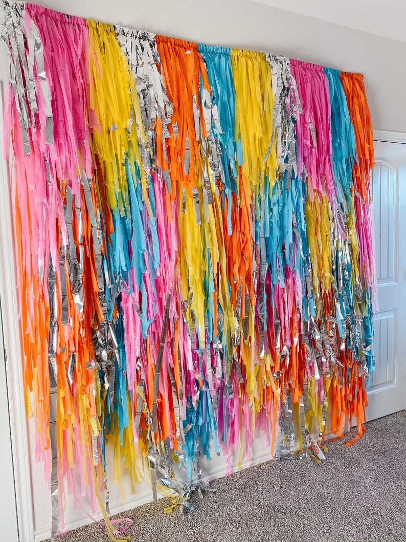 Neon Birthday Party Decorations Fringe Backdrop Bachelorette - Etsy