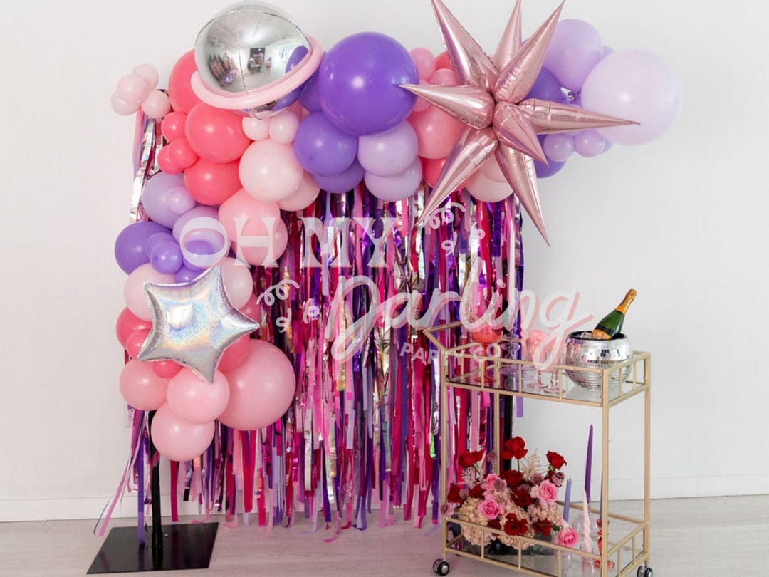 Stargazer Fringe Glam Backdrop, Balloon Garland Arch Kit, Outer Space ...