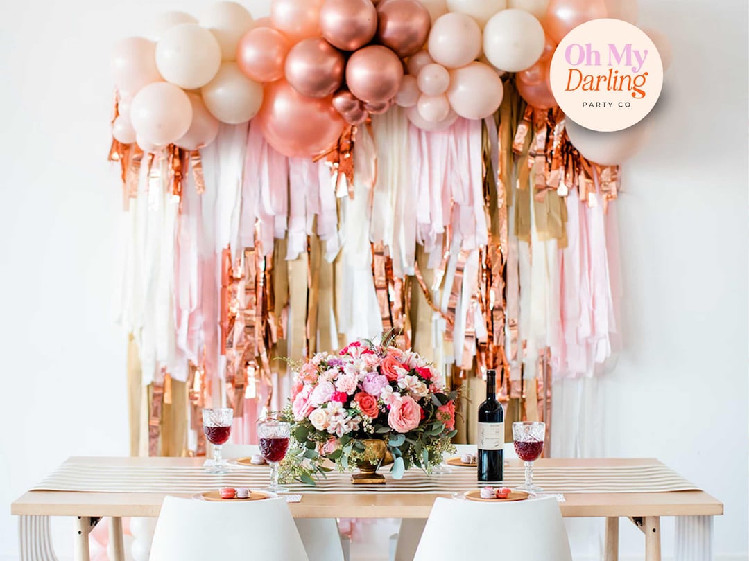 Blush and Rose Gold Fringe Backdrop - Prom, Weddings, Bridal Showers ...