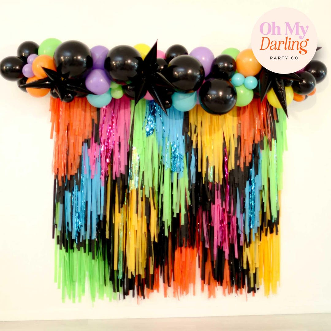Neon Fringe Backdrop: 80s 90s Party Photo Booth Decor - Etsy