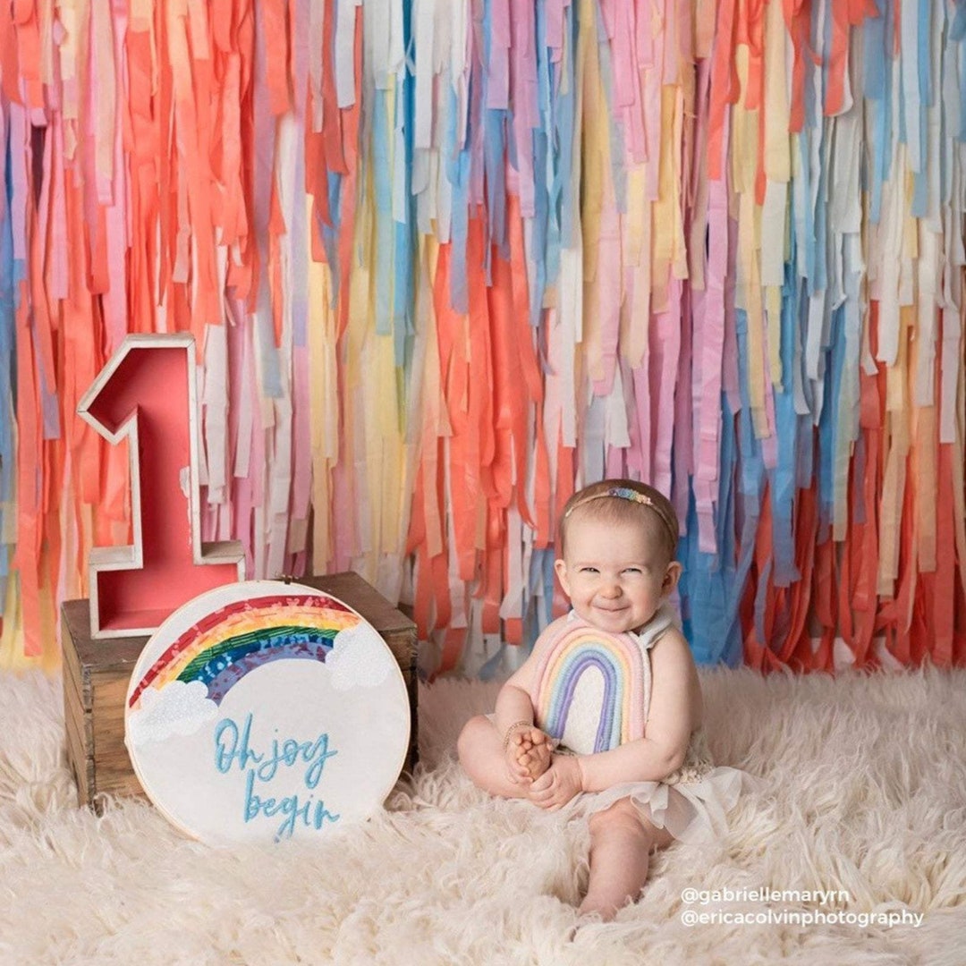 Little Rainbow Fringe Backdrop Pastel Birthday Party Decor Girly Party ...