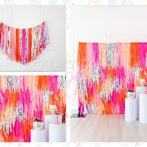 Personalizable Pink & Orange Fringe Backdrop, Pink Party, Barbie ...