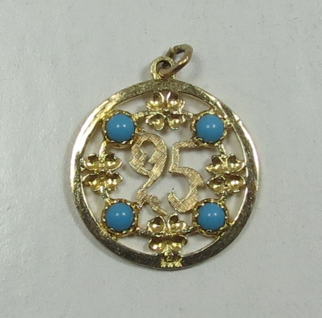 Vintage 14K Blue Stone 25 Charm/pendant - Etsy